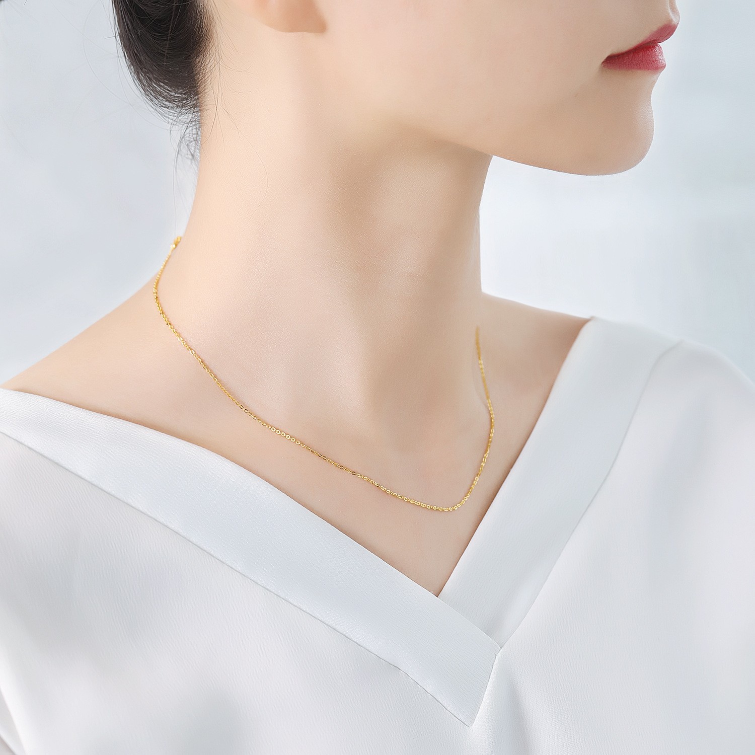 Supply 18K Gold Necklace Women's AU750 Gold Flash O-Shaped Chain Real K Gold Choker Color Gold ...