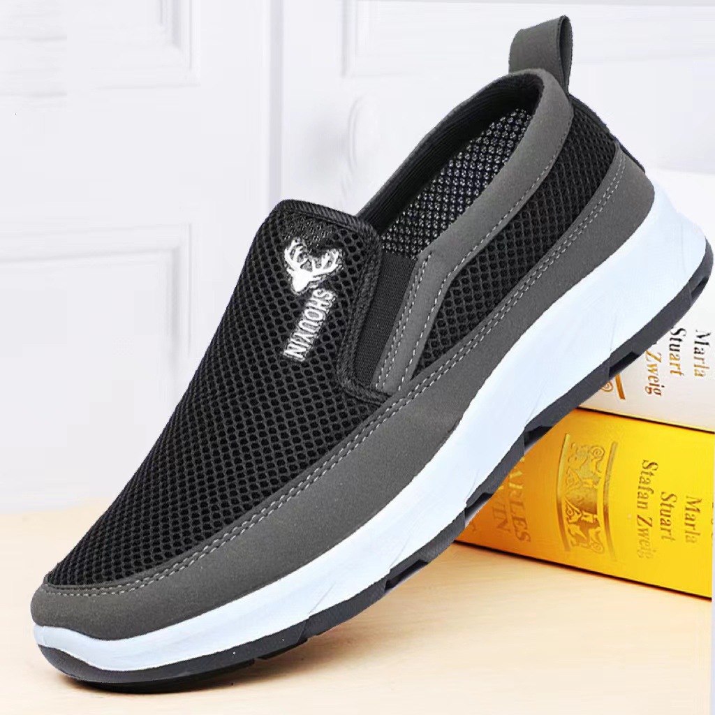 Supply 2023 Summer New Men's Casual Mesh Surface Shoes Slip-on Middle-Aged and Elderly Non-Slip ...