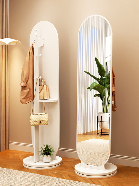 Rotating full-length mirror with storage and hanging clothes rack ...