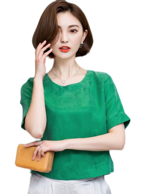 High-end top women's half-sleeved summer 2025 new acetate short top ...