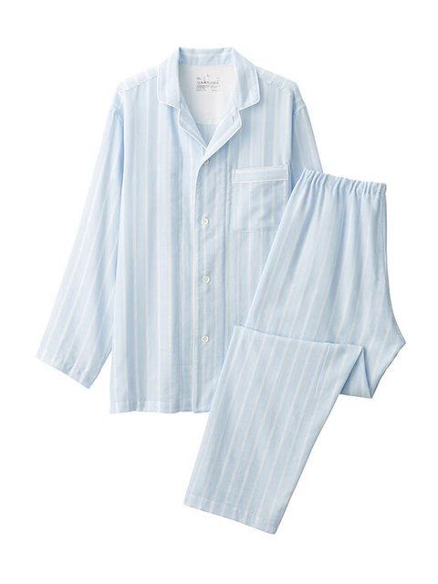 MUJI Men's Side Seamless Double Layer Garnish Pajamas Long Sleeve Home ...