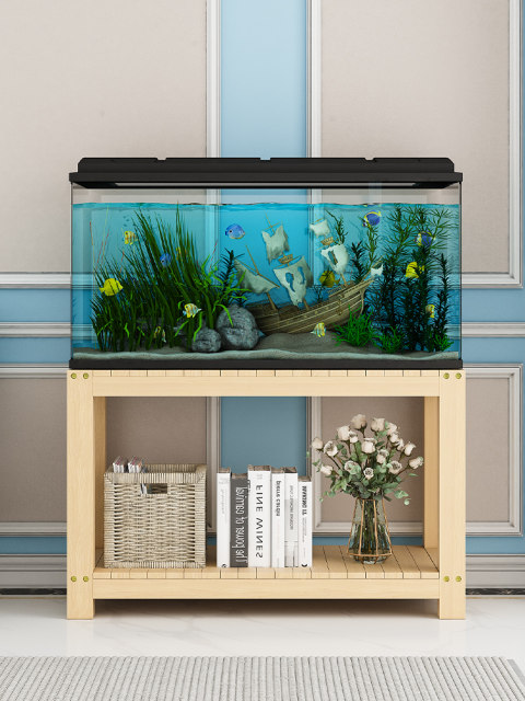 Solid wood fish tank shelf base base cabinet multi -layer standing ...