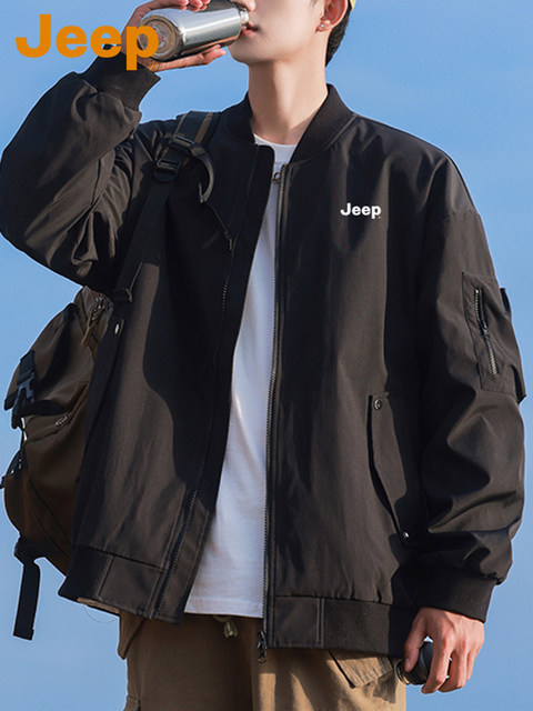 JEEP Jeep Baseball Lone Jacket Men's 2025 Spring New Black Loose Outdoor Windproof Long Sleeve ...