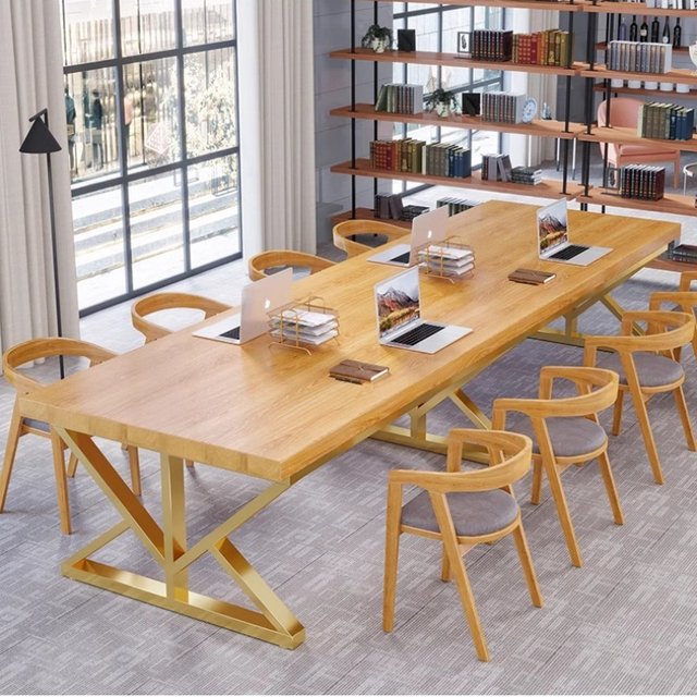 Original solid wood conference table modern simple Nordic industrial style large simple ...