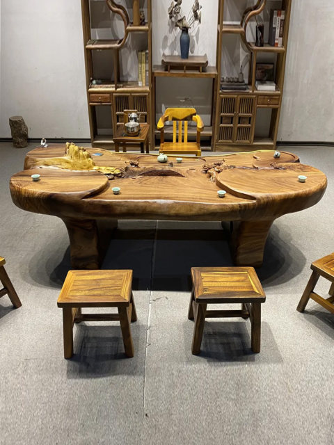 Walnut root carved tea table solid wood coffee table integral tree root ...