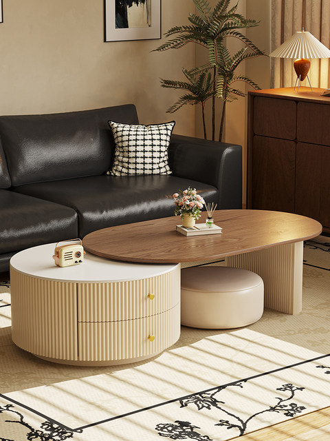 Medium cream style solid wood retractable tea table living room small ...