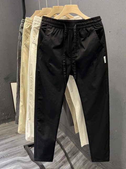 Men's summer trendy brand slim straight nine-point pants solid color ...