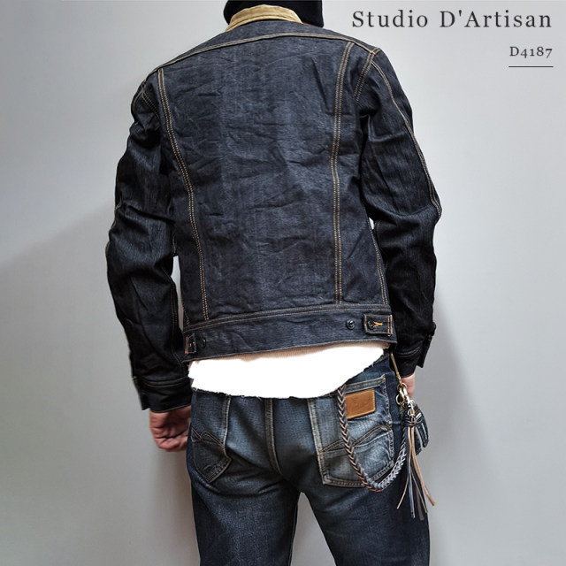 STUDIO D'ARTISAN D4187 Pig Storm Knight Windproof Warm Wool Blanket Original Color Denim Jacket