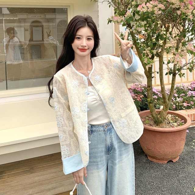 New Chinese style embroidered thin coat 2025 summer new contrasting ...