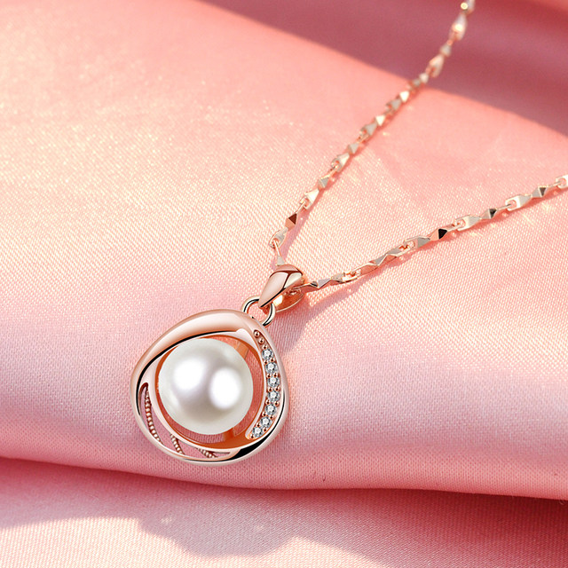 Necklace for women S999 sterling silver plated 18k rose gold pearl pendant temperament luxury ...