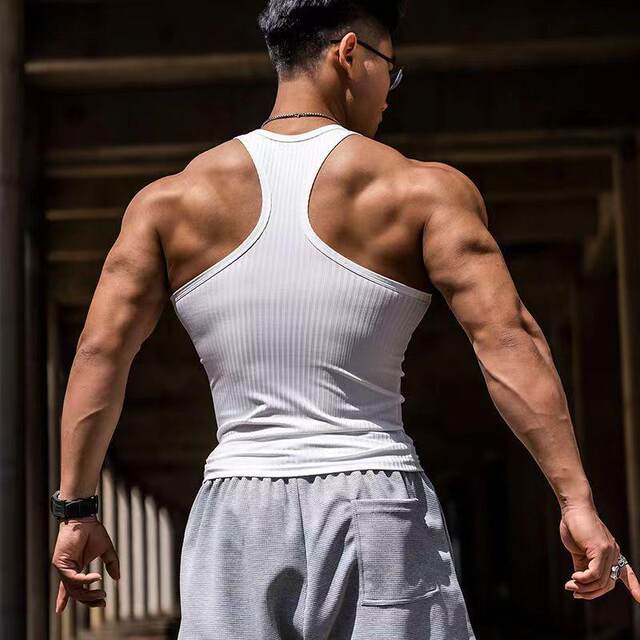 American thread tight elastic vest men's collar suspender fitness vest ...