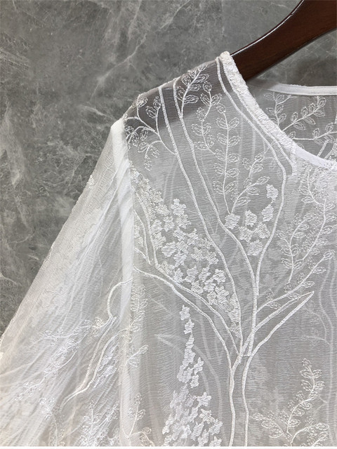 Now Nanyou #Silk flare sleeve embroidered slit shirt for women European ...