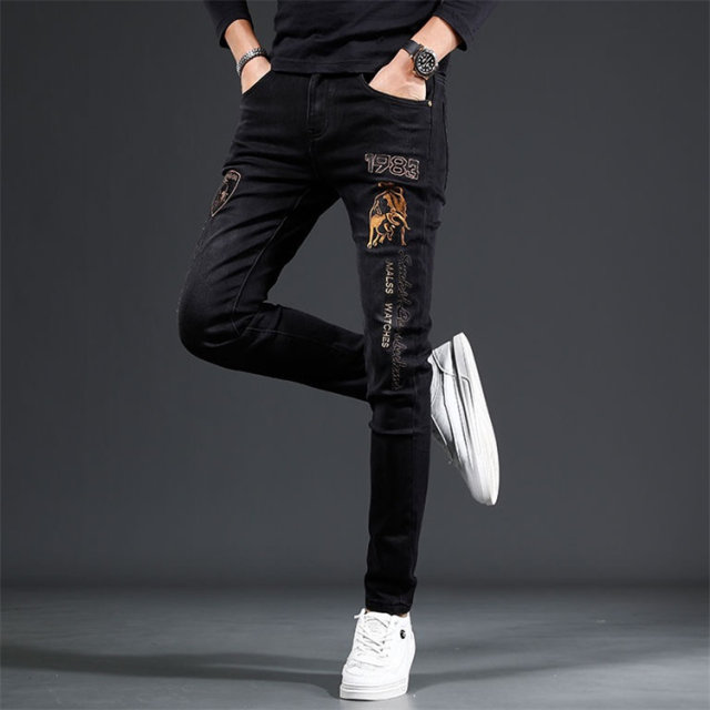 European station high-end embroidered jeans for men's trendy foreign ...