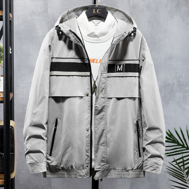 Fat man jacket men hooded autumn gray plus fat plus size trendy fat men ...
