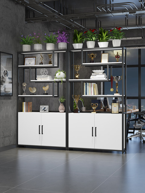 Office bookshelf double-sided file cabinet industrial style iron screen ...