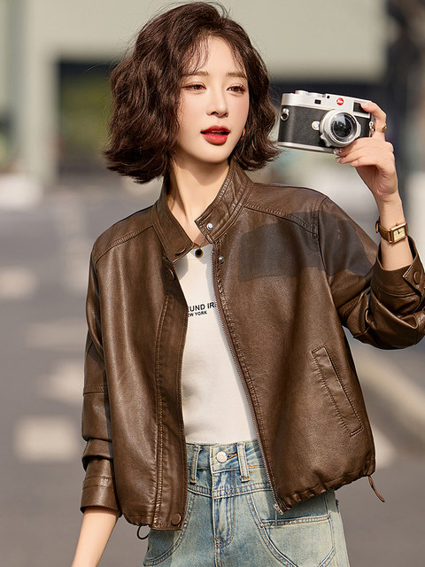 Haining leather jacket, 2025 spring new fashionable high-end loose ...