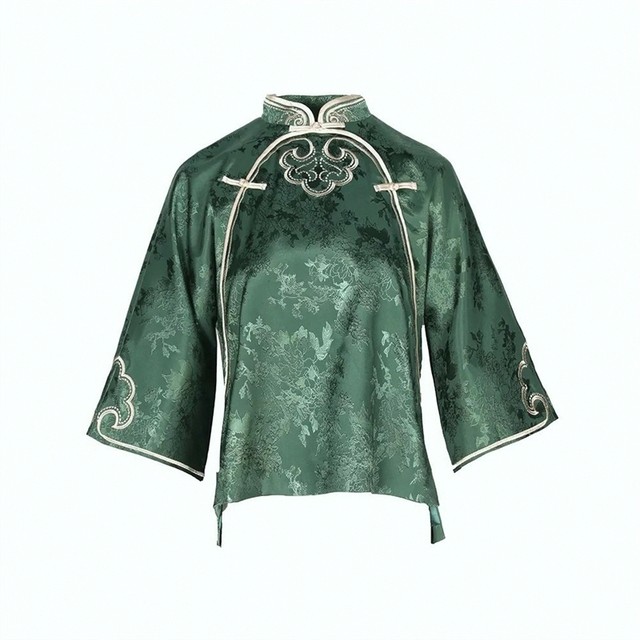 Green Chinese style top for women in spring and summer 2025 retro ...