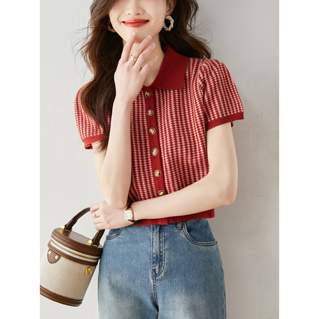 Outlet clearance brother-divided tail goods retro red Polo neck thin ...