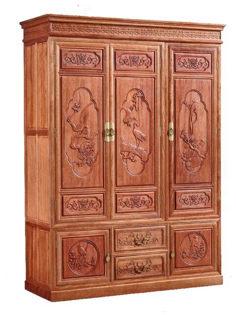 Jinhuali wood full solid wood Chinese wardrobe three-door home bedroom ...