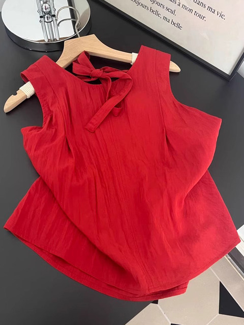 Red U-collar back strapless vest for women in summer 2025 new French ...