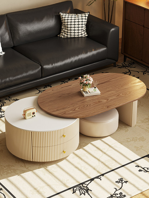 Medium cream style solid wood retractable tea table living room small ...