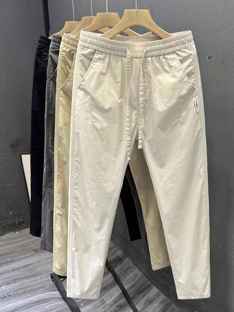 Men's summer trendy brand slim straight nine-point pants solid color ...