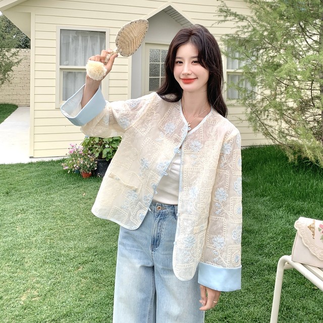New Chinese style embroidered thin coat 2025 summer new contrasting ...