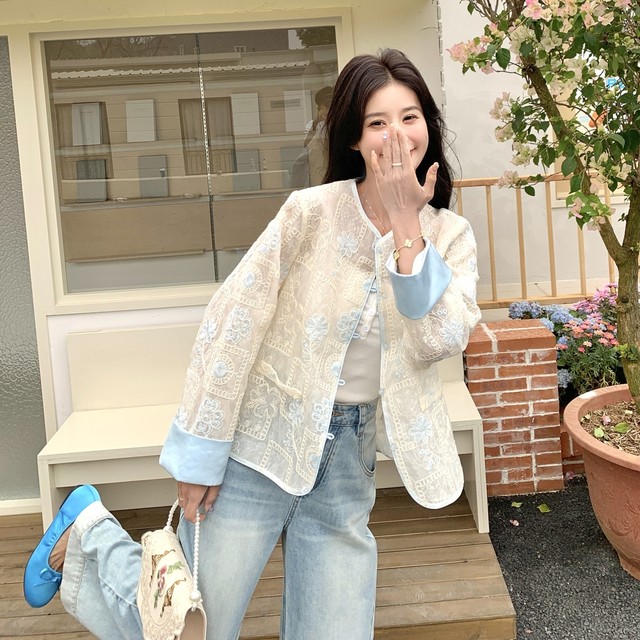 New Chinese style embroidered thin coat 2025 summer new contrasting ...