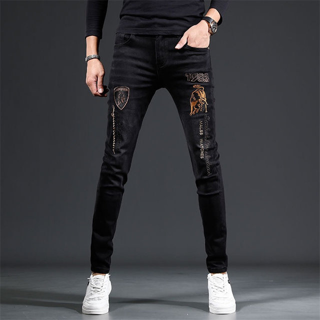 European station high-end embroidered jeans for men's trendy foreign ...