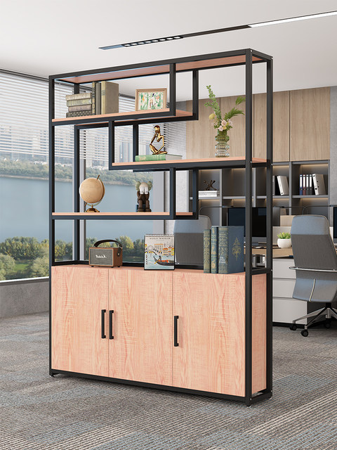 Office bookshelf double-sided file cabinet industrial style iron screen ...