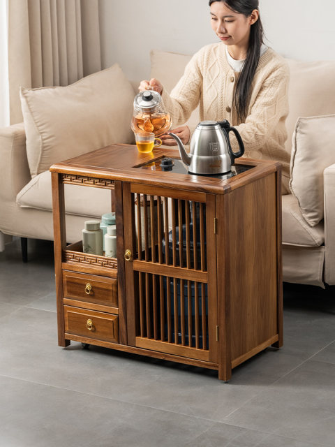 Solid wood mobile tea cart living room home tea table tea room Chinese ...