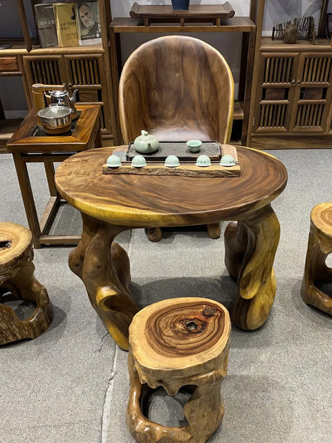 Walnut root carved tea table solid wood coffee table integral tree root ...