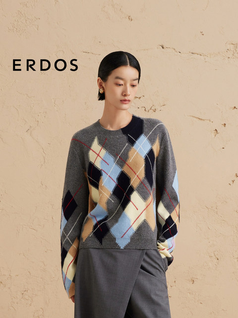ERDOS retro Meila blue sweater for women in autumn and winter round ...