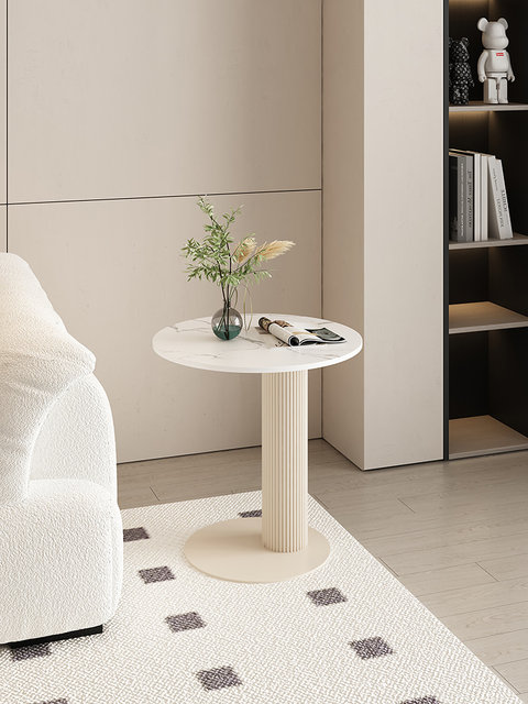 Creamy style small coffee table small round table sofa side light ...