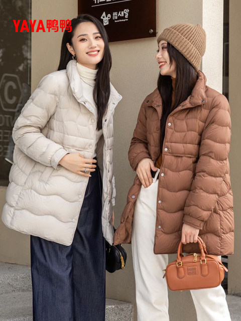 YaYa 2024 winter new style single-breasted shirt collar light down jacket women's mid-length ...