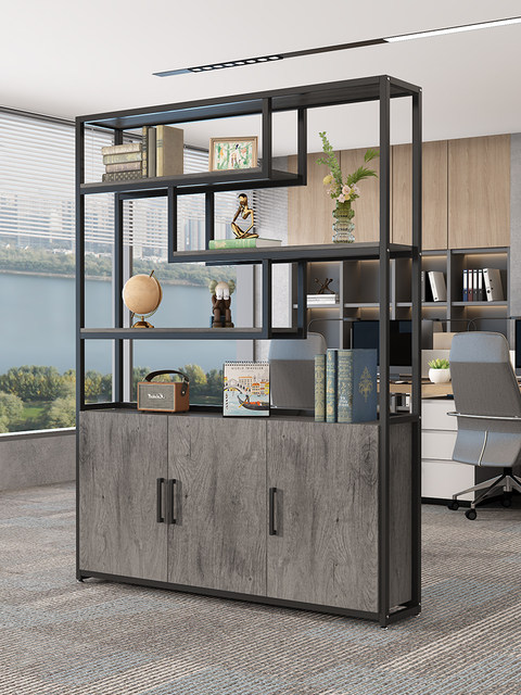 Office bookshelf double-sided file cabinet industrial style iron screen ...