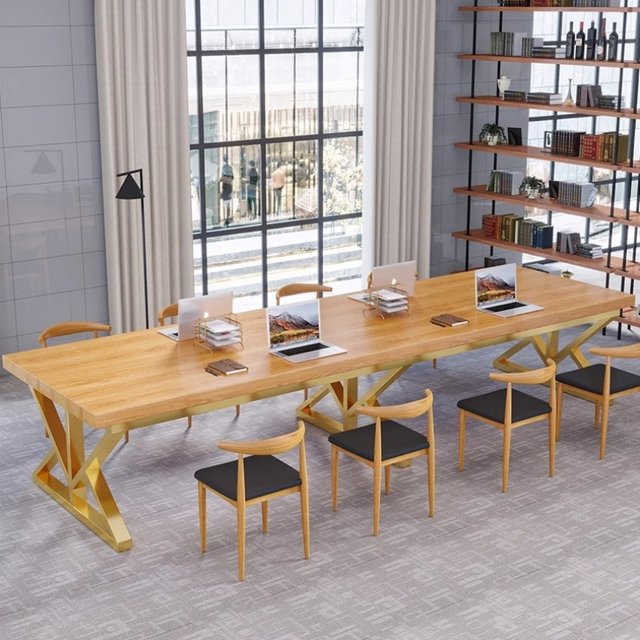 Original solid wood conference table modern simple Nordic industrial style large simple ...
