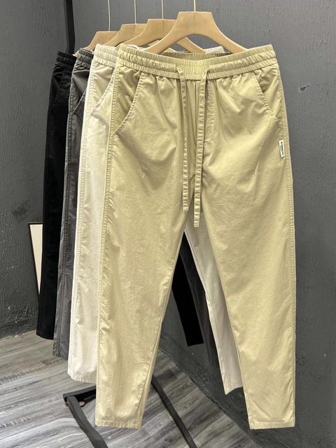 Men's summer trendy brand slim straight nine-point pants solid color ...