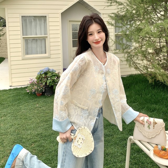 New Chinese style embroidered thin coat 2025 summer new contrasting ...