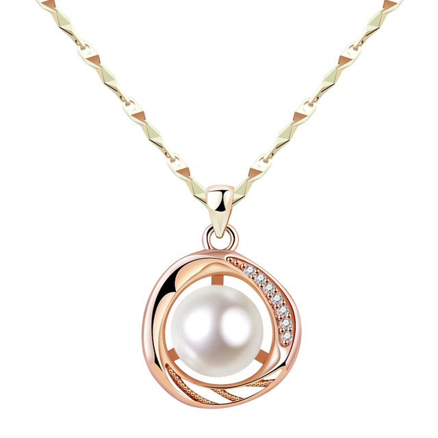 Necklace for women S999 sterling silver plated 18k rose gold pearl pendant temperament luxury ...