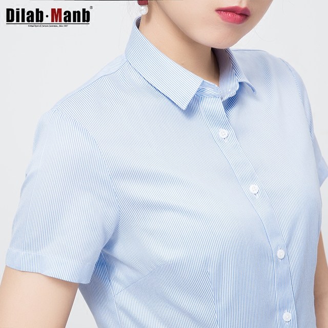 Di Meng professional shirt for women short-sleeved pure cotton striped ...