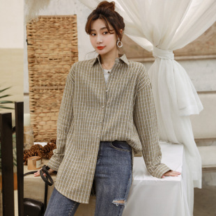 时尚衬衫女复古冷淡衬衣新款格子宽松洋气短袖休闲小众外套-阿里巴巴