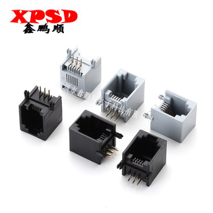 RJ11电话插座 RJ11-6P6C 6P4C 6P2C卧式90度直插黑色和灰色连接器-阿里巴巴