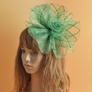 ebay速卖通热销绿色网纱头花欧美外贸复古发饰赛马会酒会模特头饰-阿里巴巴