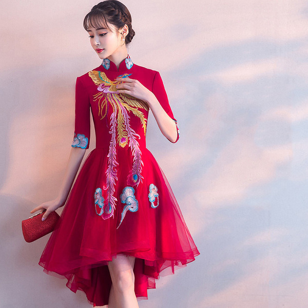 Red Chinese Dresses for women Qipao Bridal Toast Dress Bridal Wedding ...