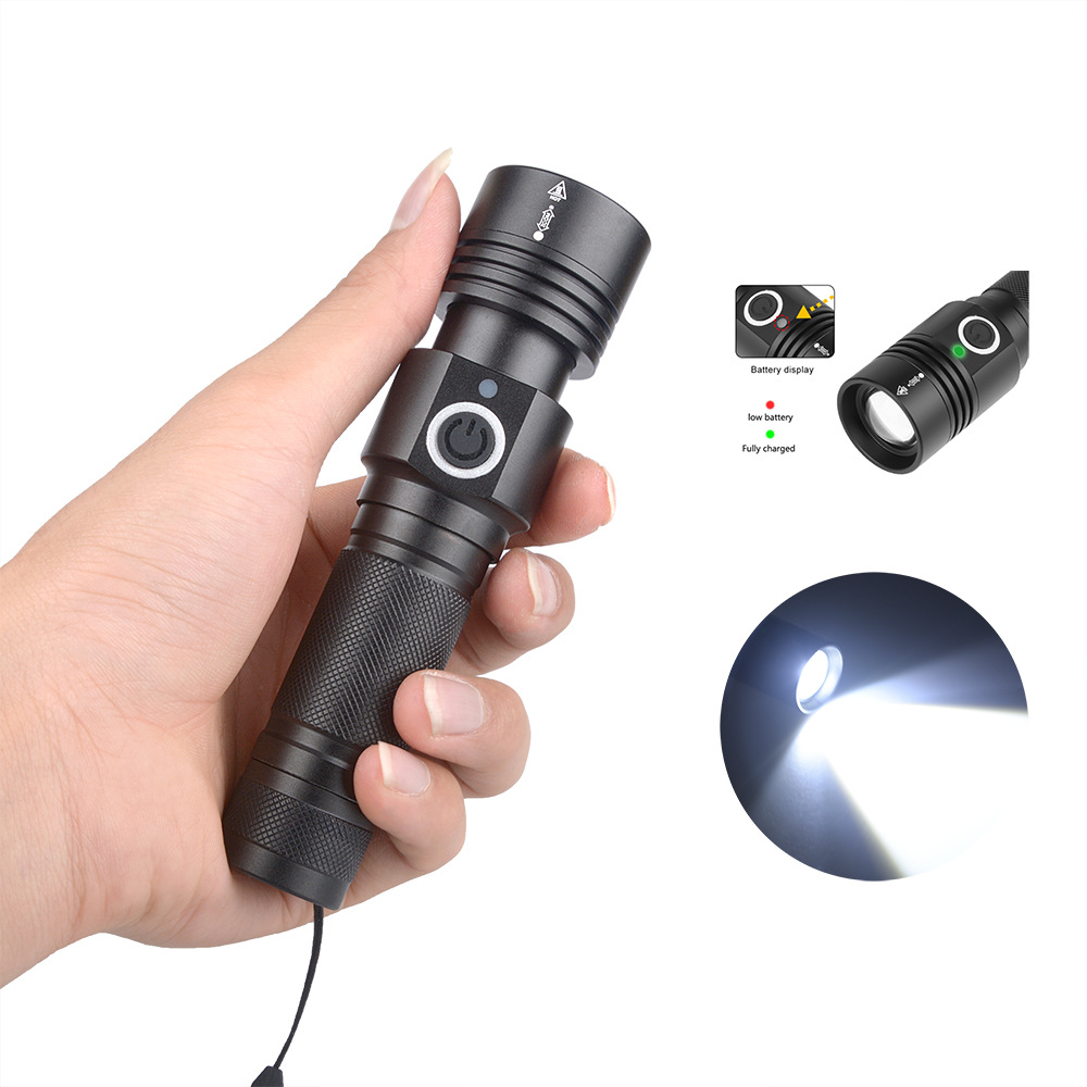 Cross-border new XHP50 strong flashlight retractable USB charging power ...