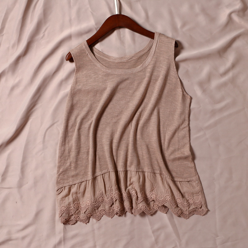 Summer New Loose Slim Stitching Sleeveless Linen Top Thin Knitted Base ...