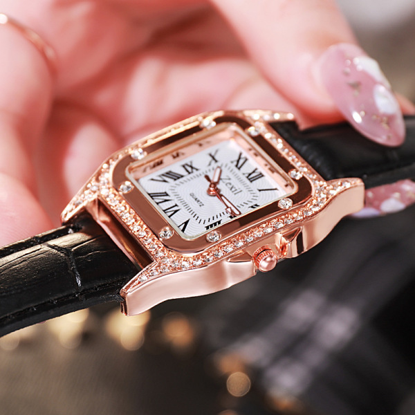 Korean Fashion Square Diamond women's belt watch simple Roman digital ...