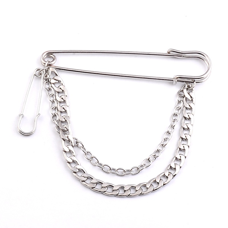 Korean INS trend retro chain pin brooch street fashion metal decoration ...