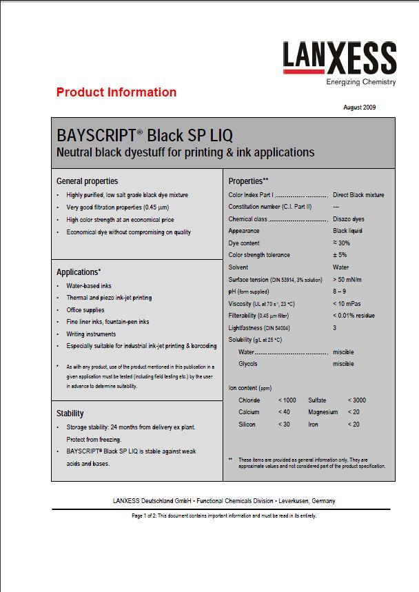 喷墨染料BAYSCRIPT Black 黑SP LIQ 直接黑-阿里巴巴